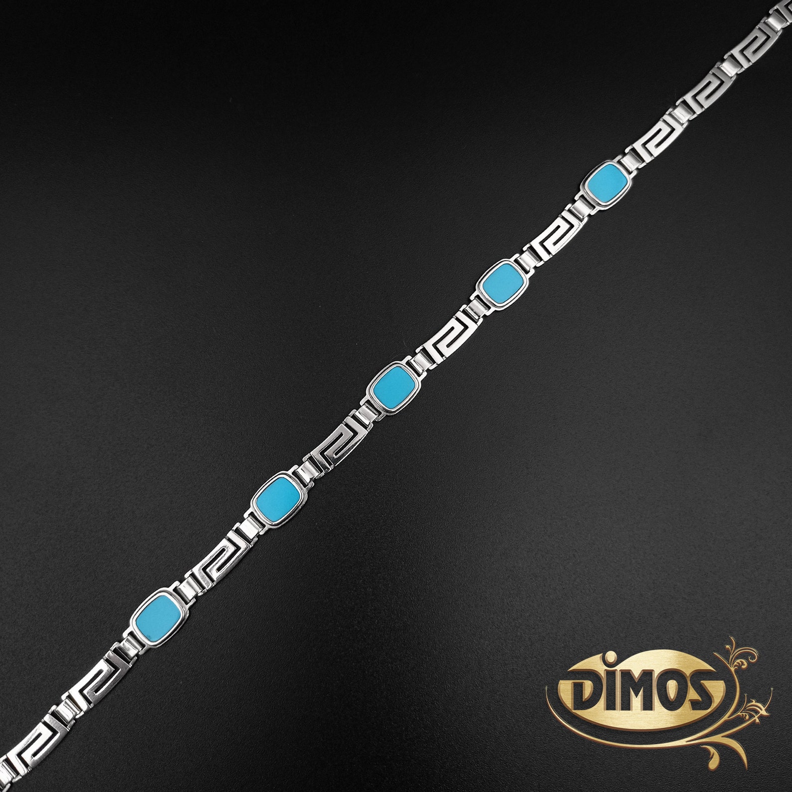 Silver Greek Key Turquoise Necklace. Handmade Ethnic Jewelry. - Etsy