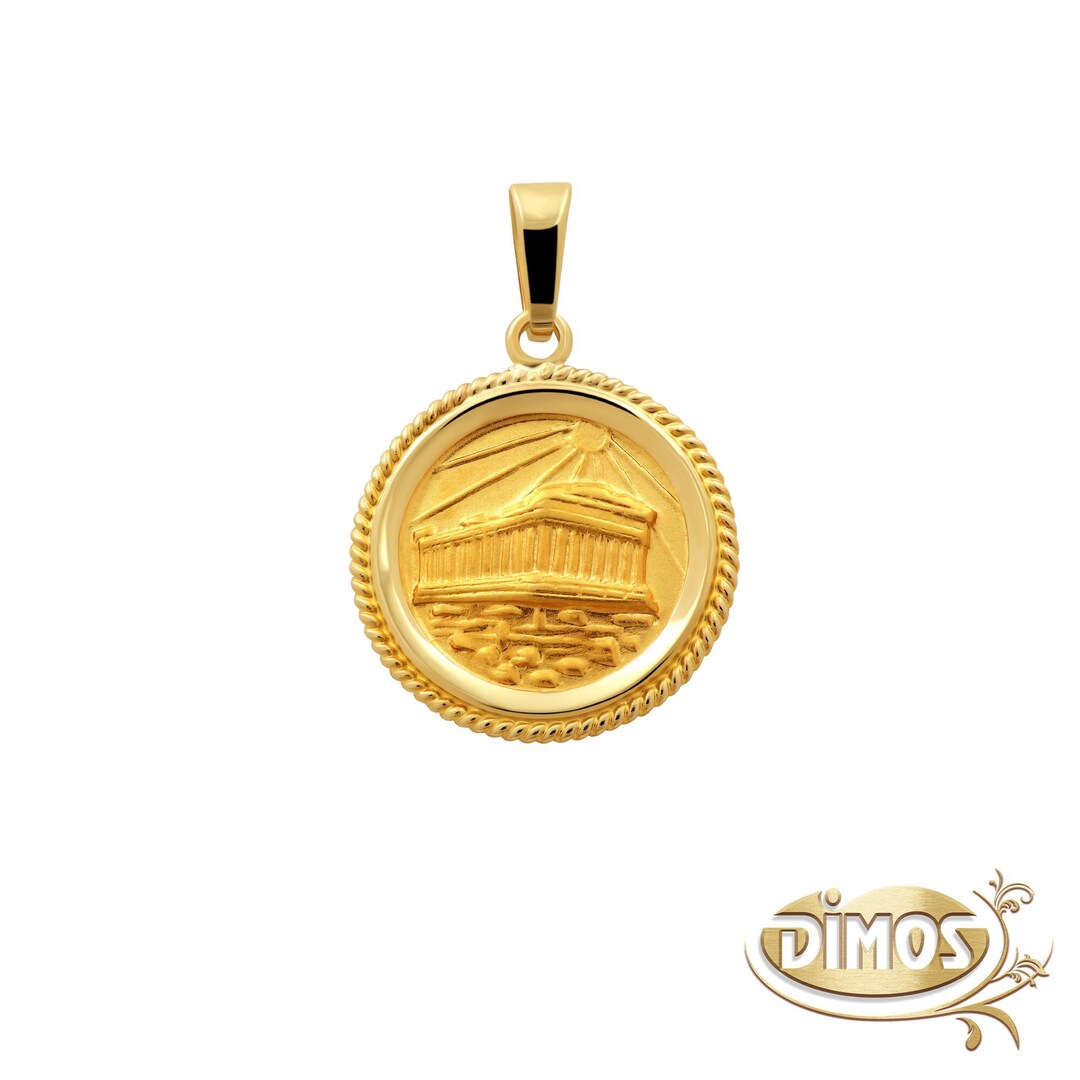14k Gold Double Sided Coin With Parthenon & Goddess Athena. - Etsy