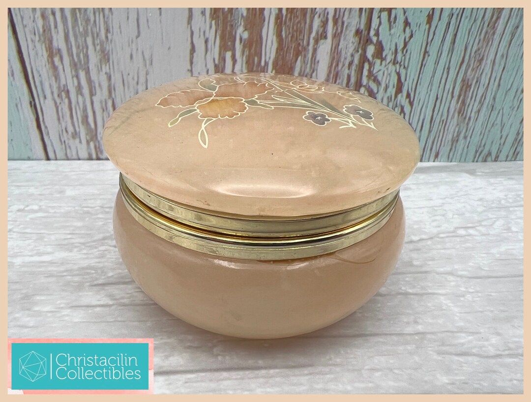 Vintage Box | Carved Rose Quartz Floral Jewelry Trinket Holder - Etsy