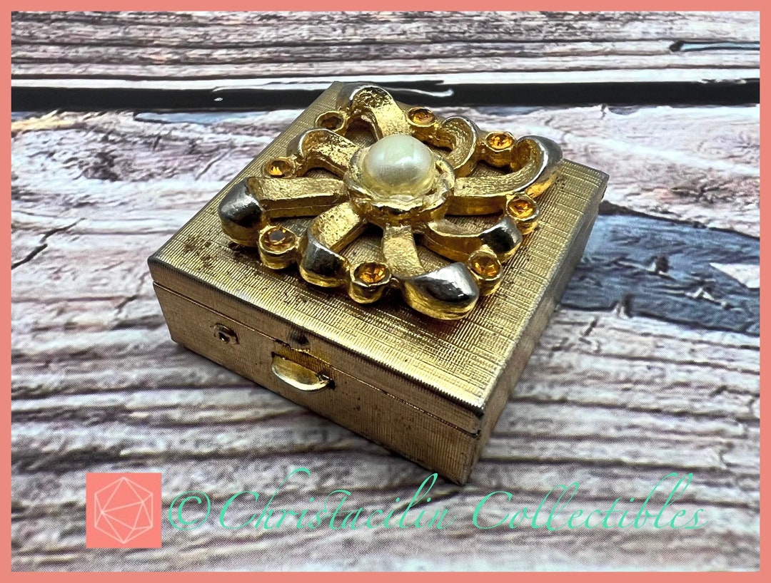 Vintage Vanity | Gold-tone Pill Box - Etsy