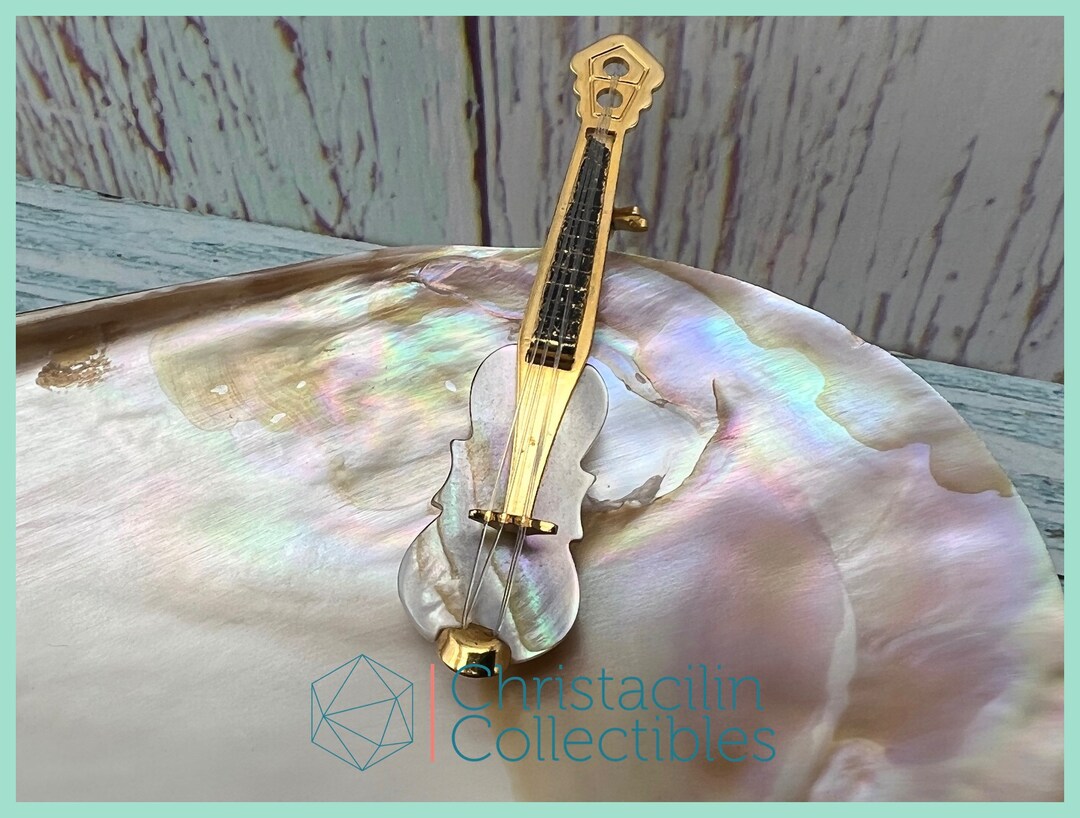 Vintage Jewelry | Stunning Mother of Pearl Violin Brooch - Etsy