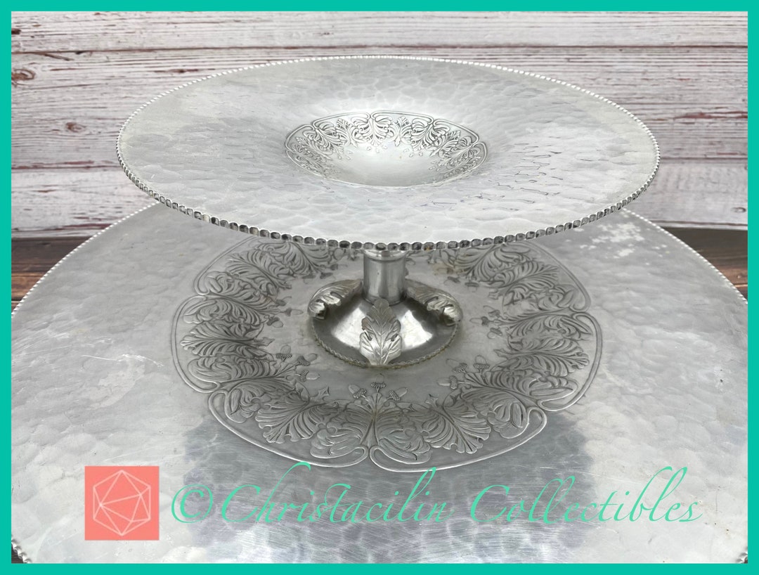 Vintage Tray | 1940’s Hand Wrought Aluminum Two-tier Lazy Susan Stand ...