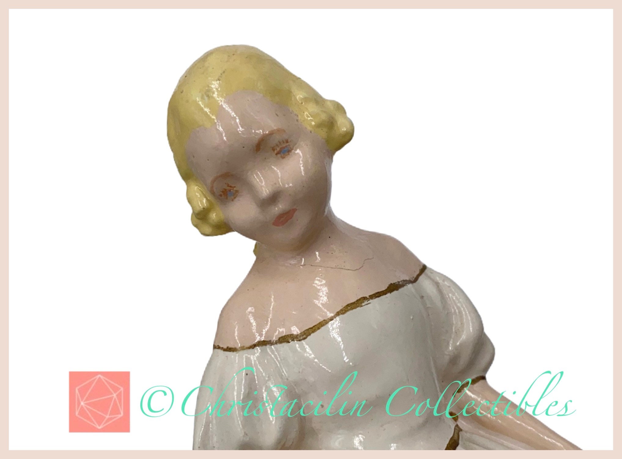 Vintage Figurine | 1940s Victorian Style Chalkware Girl in Fancy Ivory ...