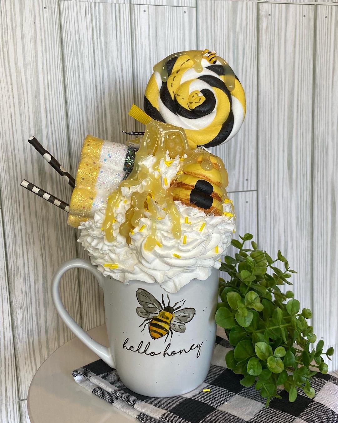 Bee Faux Whip Mug, Tiered Tray Decor, Fake Sweets, Faux Whip, Bee Theme ...