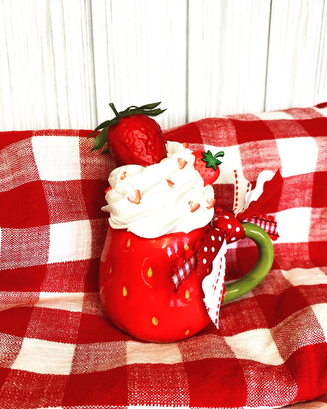 Strawberry Mini Mug, Faux Mug, Strawberry Decor, Tiered Tray Decor ...