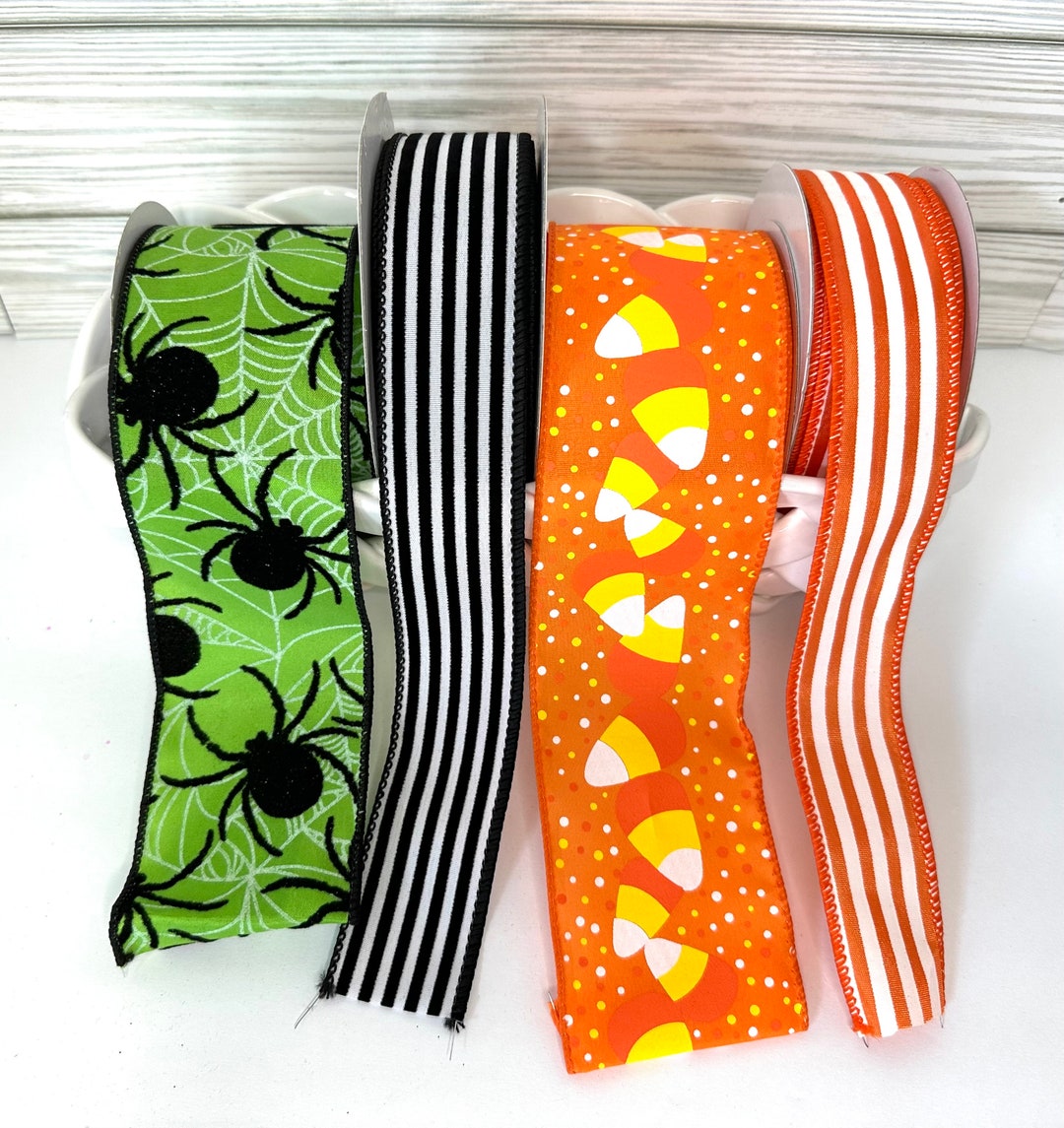 Halloween Ribbon Candy Corn Ribbon Spider Ribbon - Etsy