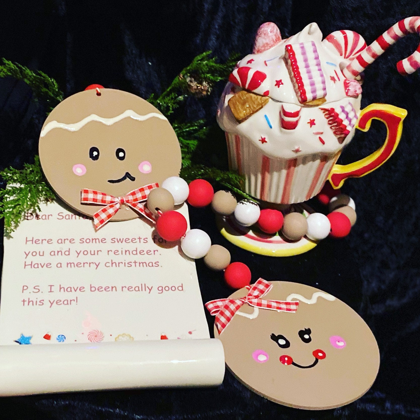 Gingerbread faces wooden beaded garland/ farmhouse | Etsy