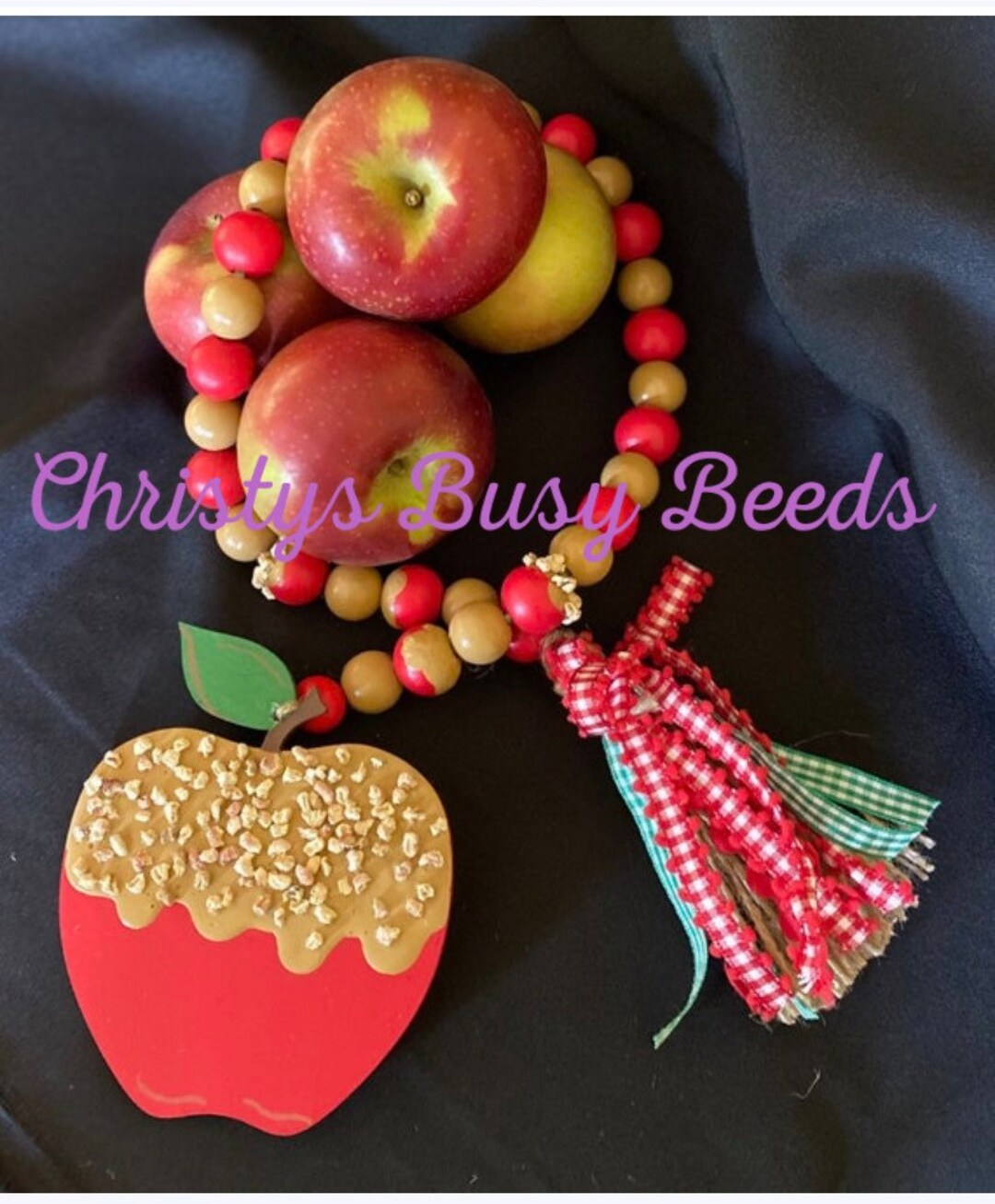 Apple Themed Farmhouse Beaded Garland Beaded Garland Wooden - Etsy