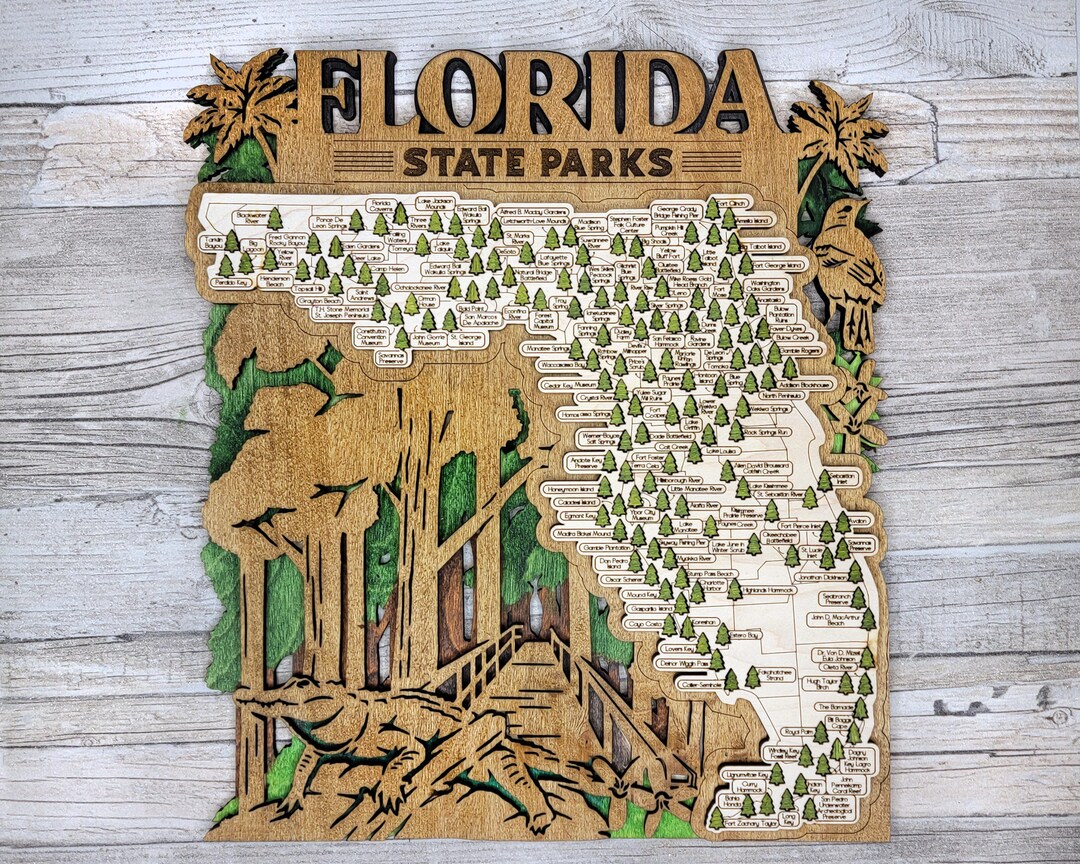 3D Florida State Parks Map, State Parks Marker, Personalized Florida ...