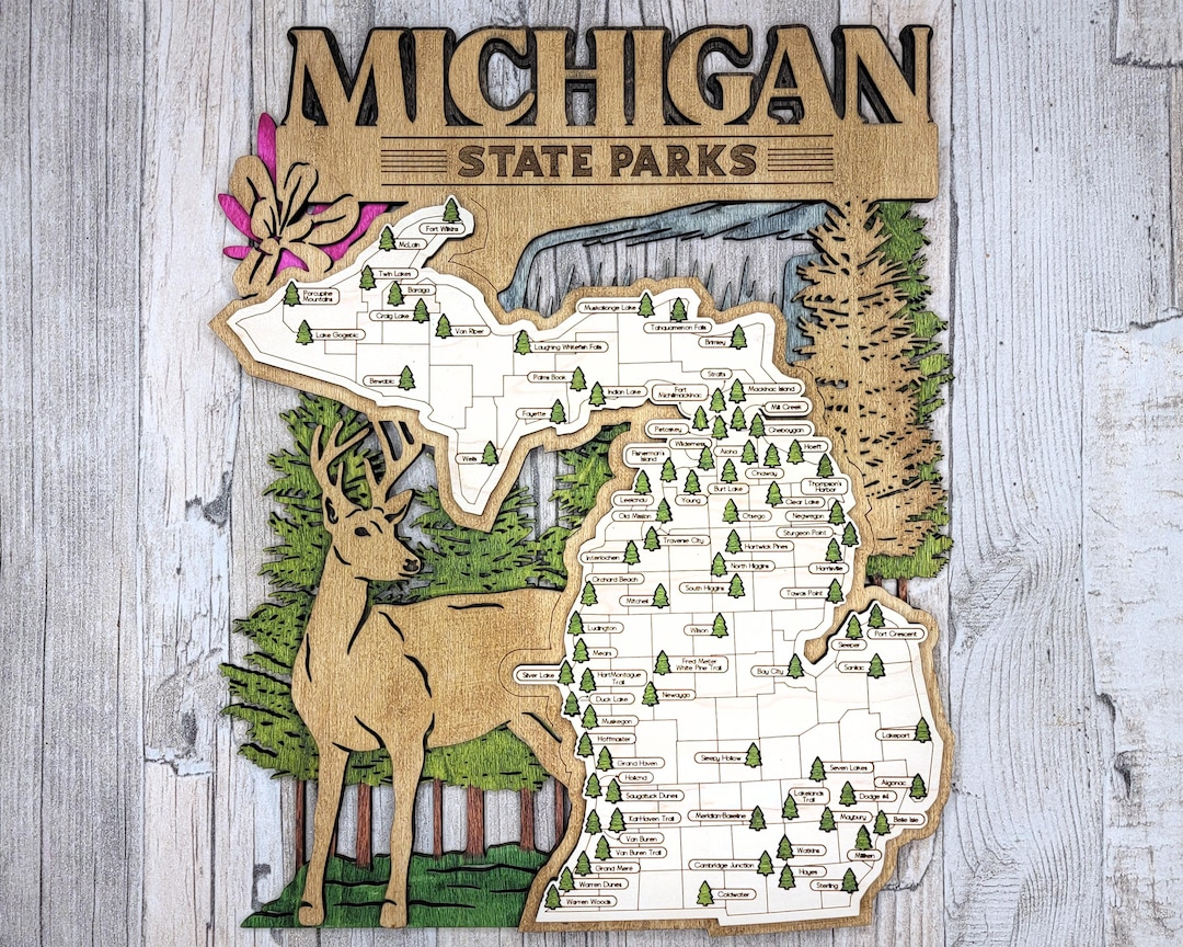 3D Michigan State Parks Map, State Parks Marker, Personalized Michigan ...
