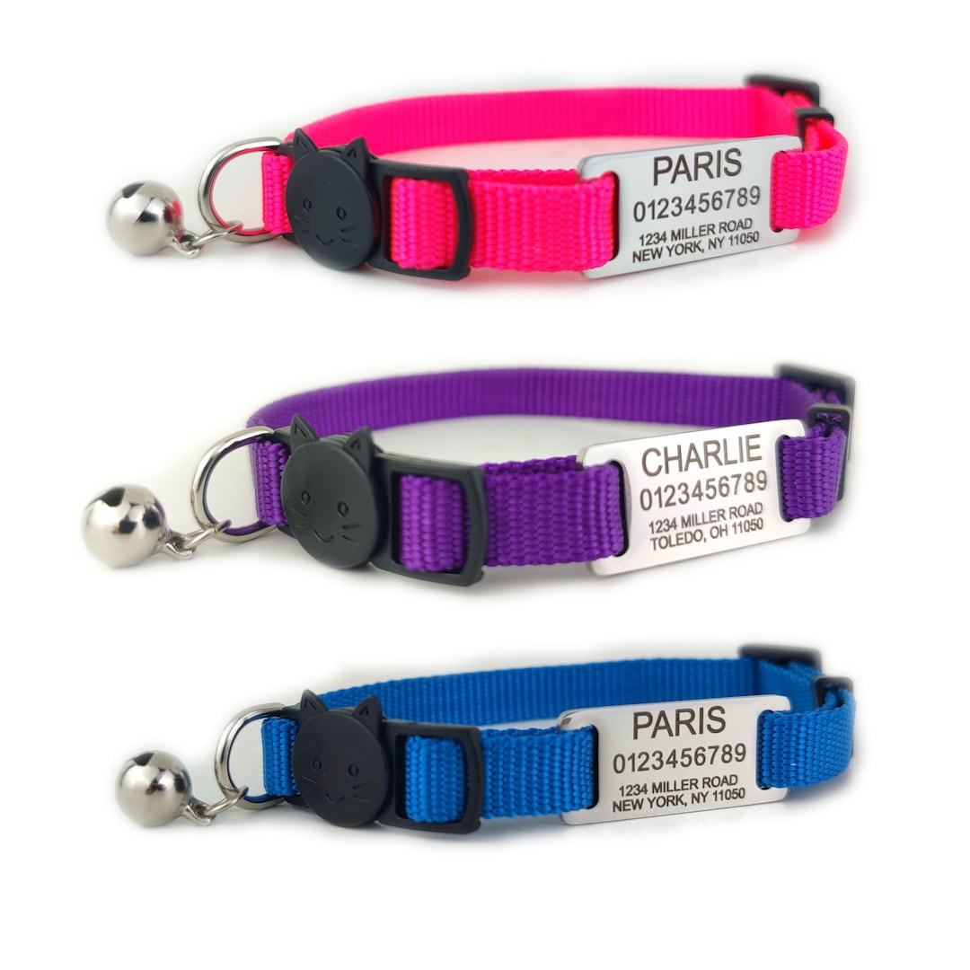 Personalized Cat Collar With Slide-on ID Tags With Breakaway Safety ...