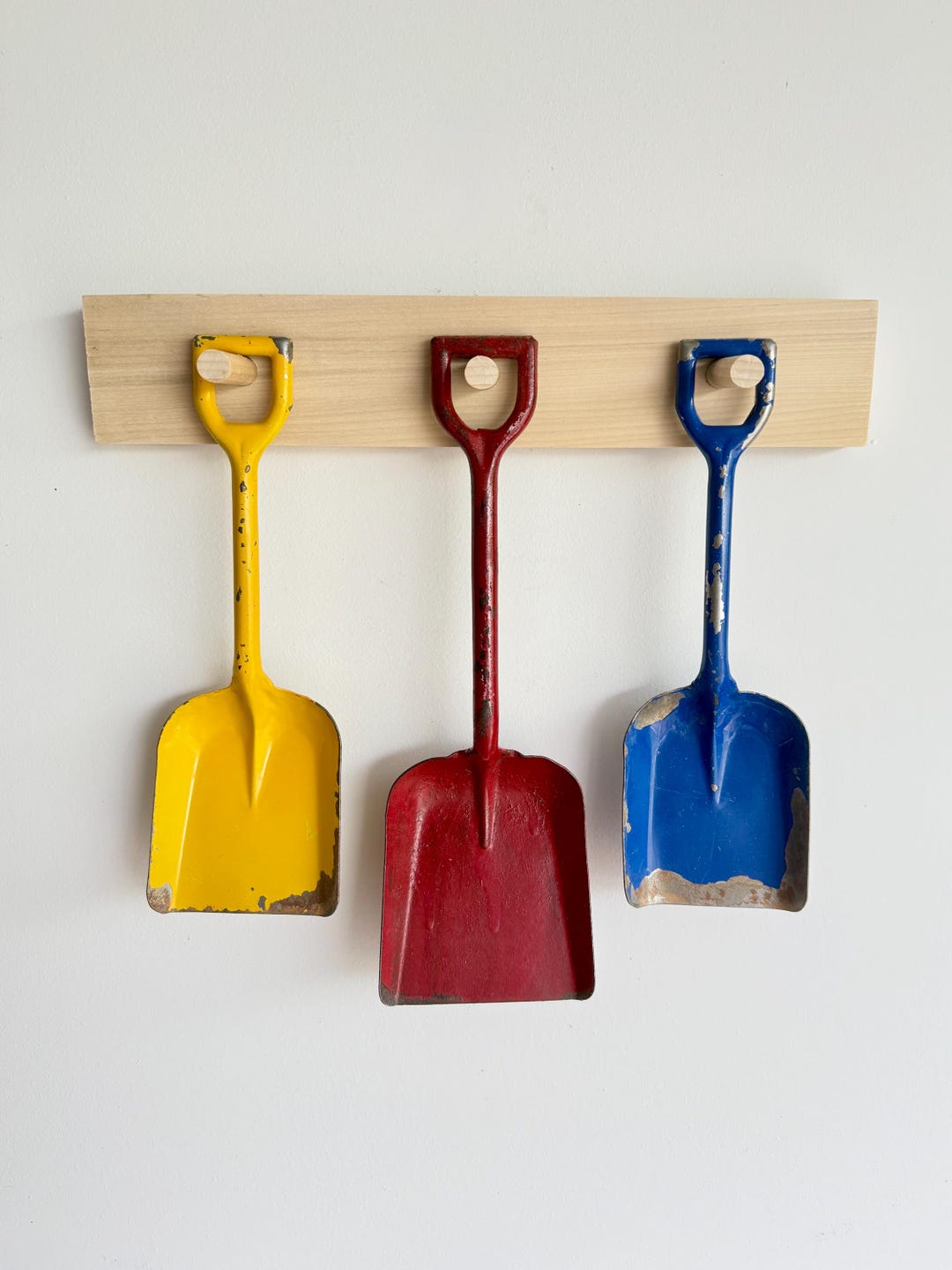 Collection of 3 Antique & Vintage Metal Toy Beach Shovels: Red, Yellow ...