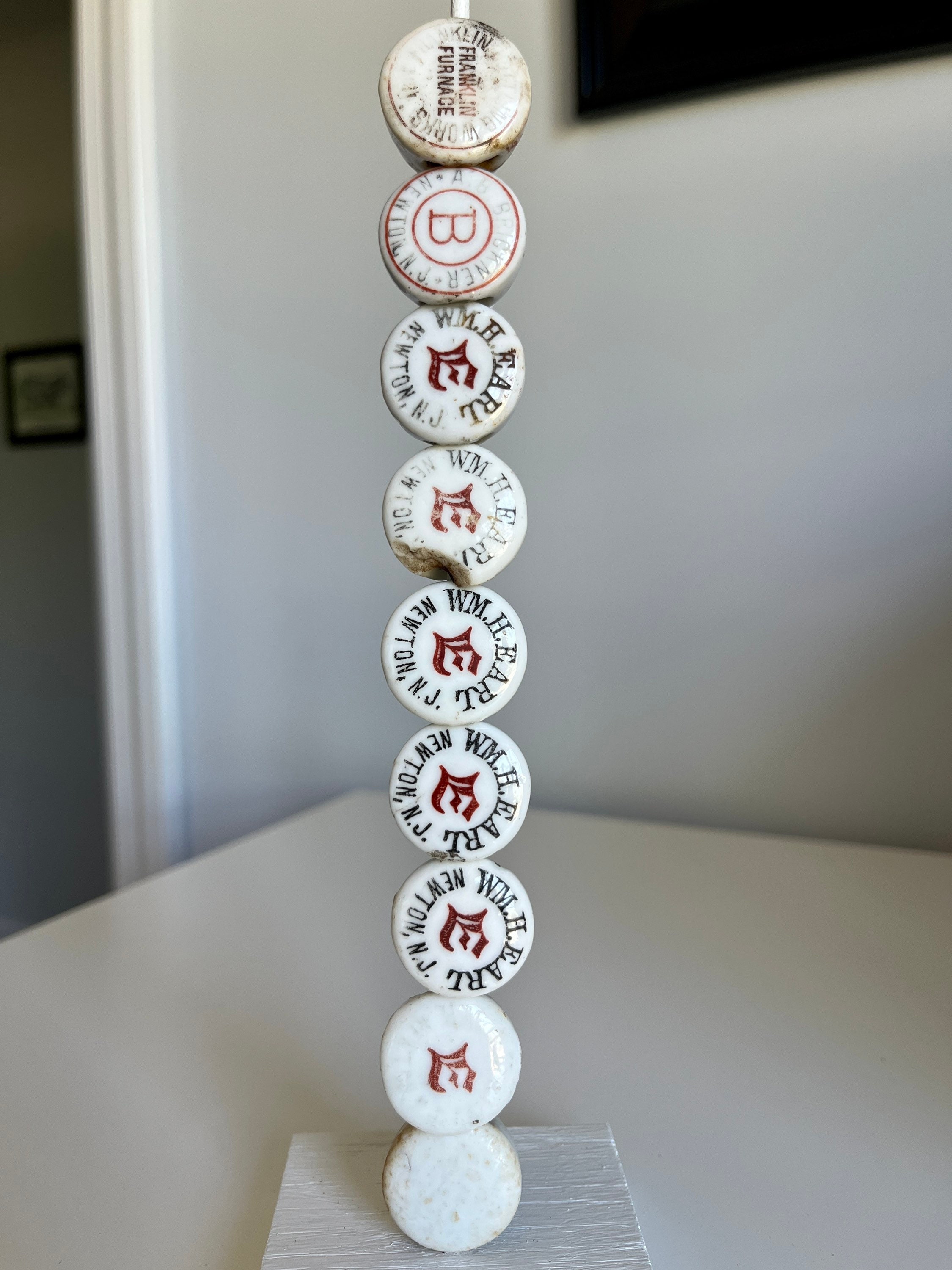 Collection of 9 Antique Porcelain Stoppers With NJ Monograms From 19th ...
