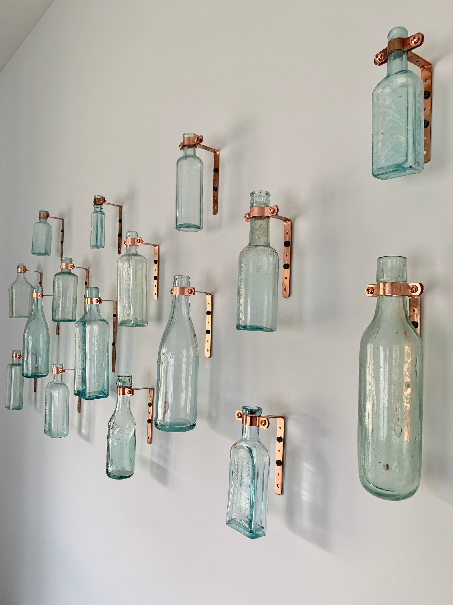 Floating Copper Hangers for Bottle Collection Wall Display - Etsy
