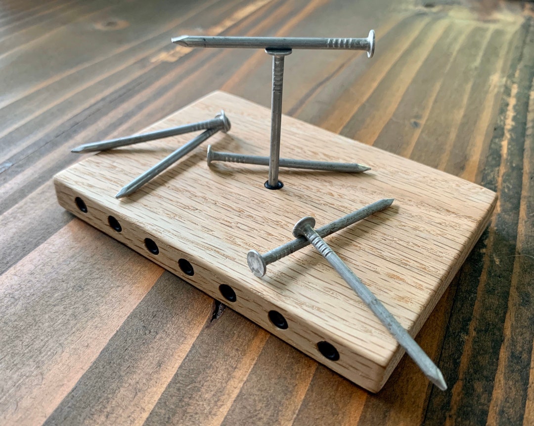 Handmade Wooden Nail Balancing Puzzle Toy Game With Built in Storage ...