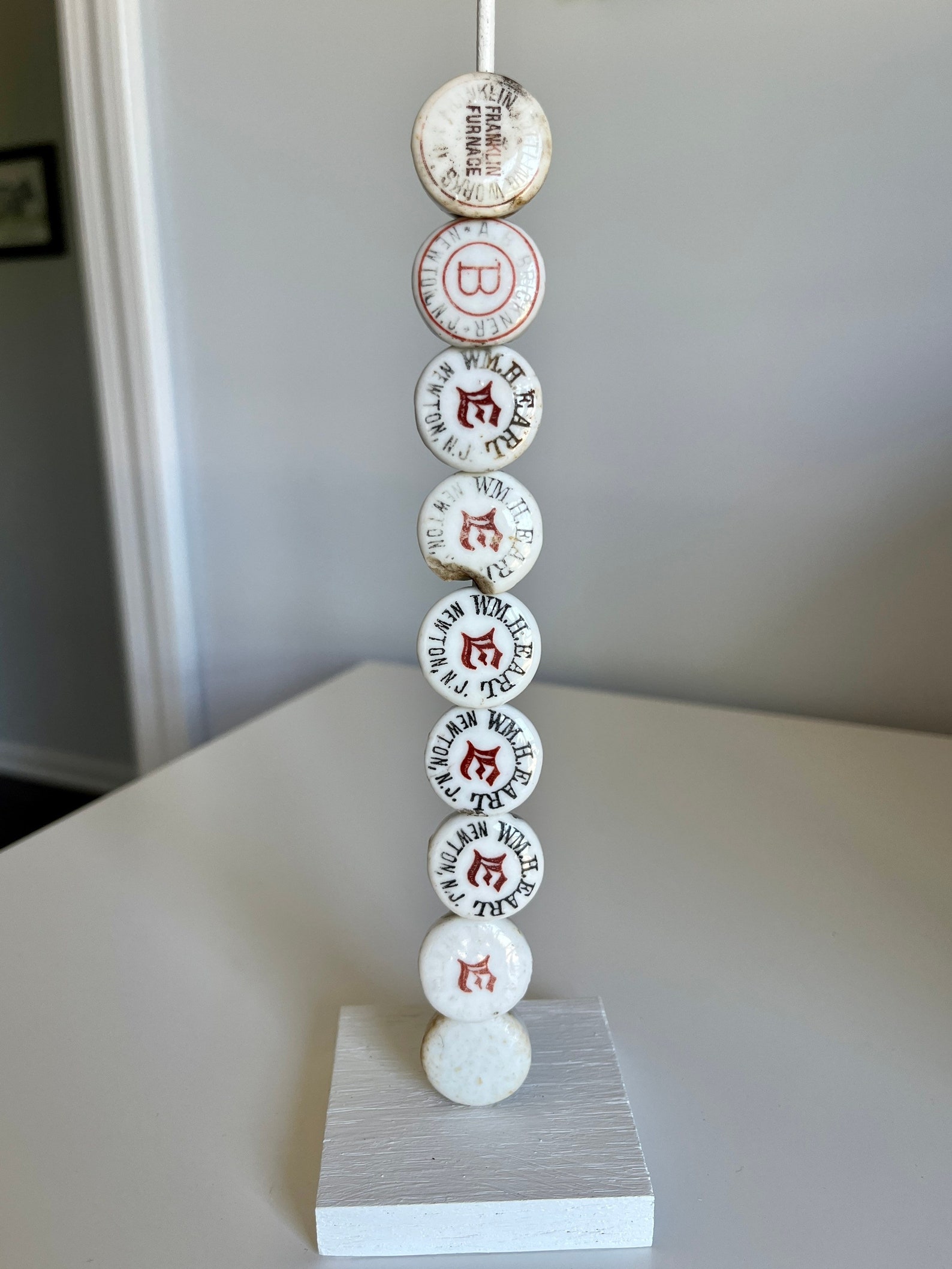 Collection of 9 Antique Porcelain Stoppers With NJ Monograms From 19th ...