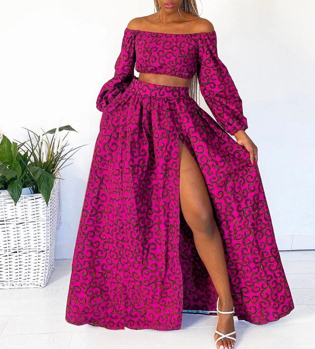 Ankara/african Print off Shoulder Crop Top With a High Slit Skirt - Etsy