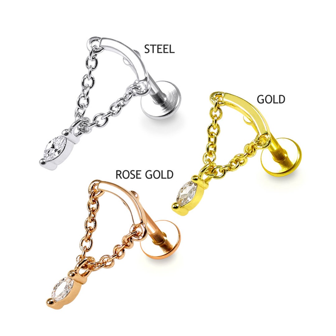 Chain With Marquise CZ Dangle Hidden Helix Flat Back Internally ...