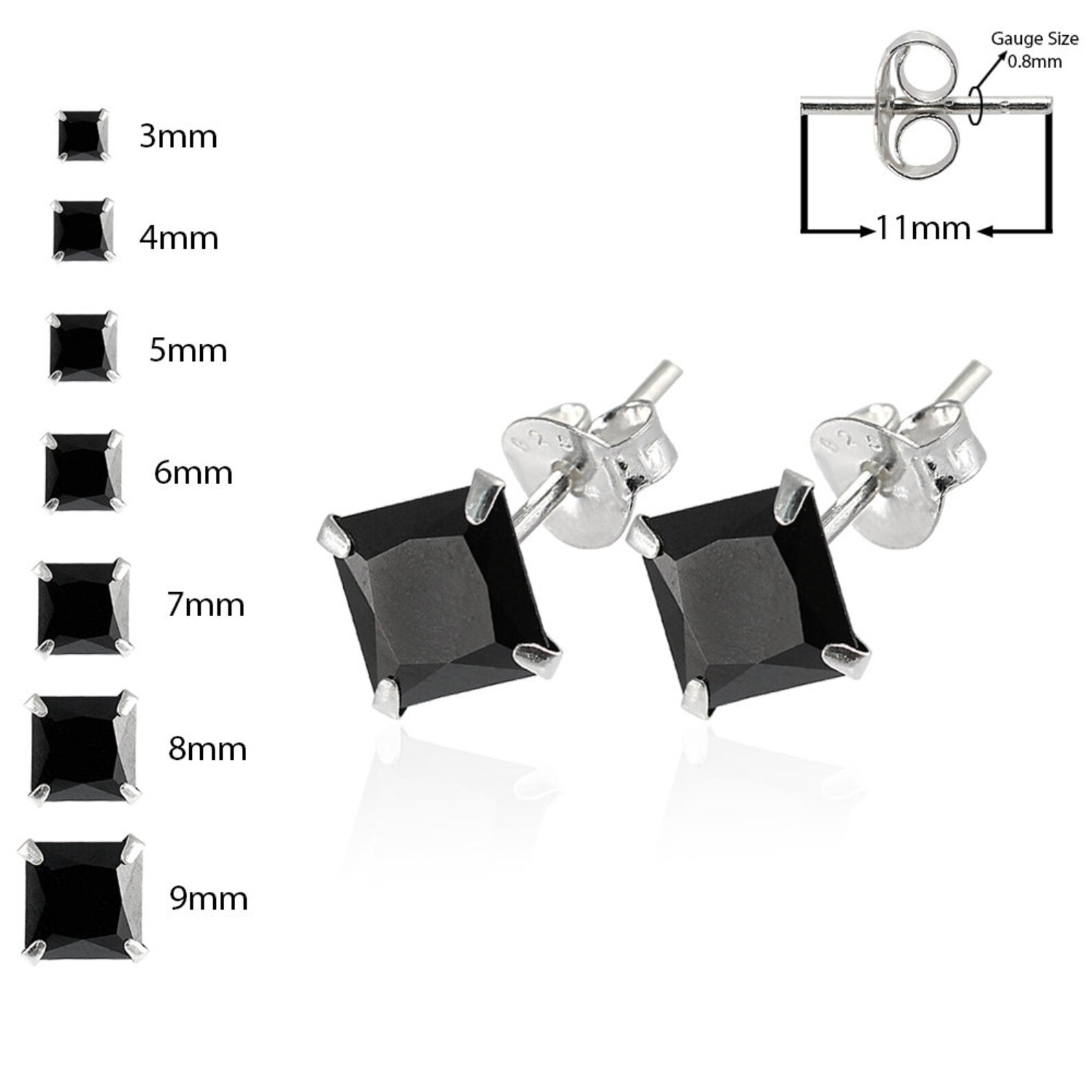 Black Square Crystal Earrings Gem Stud Earrings Ear Piercing - Etsy