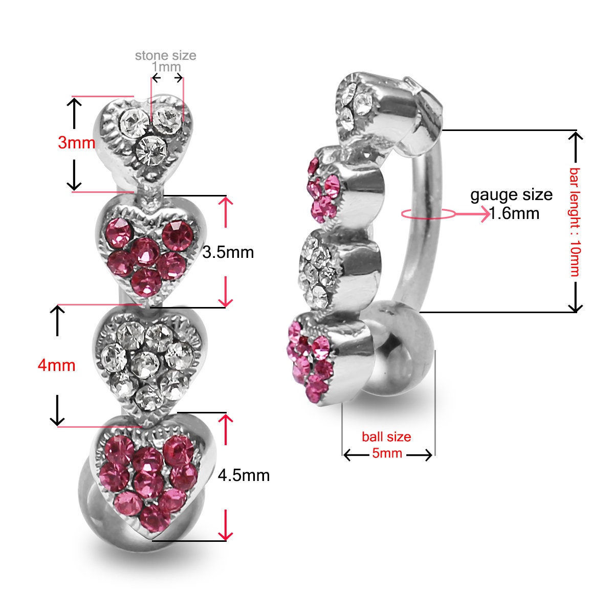 4 Heart Belly Ring Reverse Belly Ring Belly Button Jewelry - Etsy UK