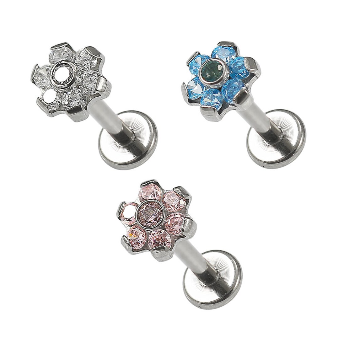 Crystal Flower Labret Stud With Crystal Center Internally - Etsy