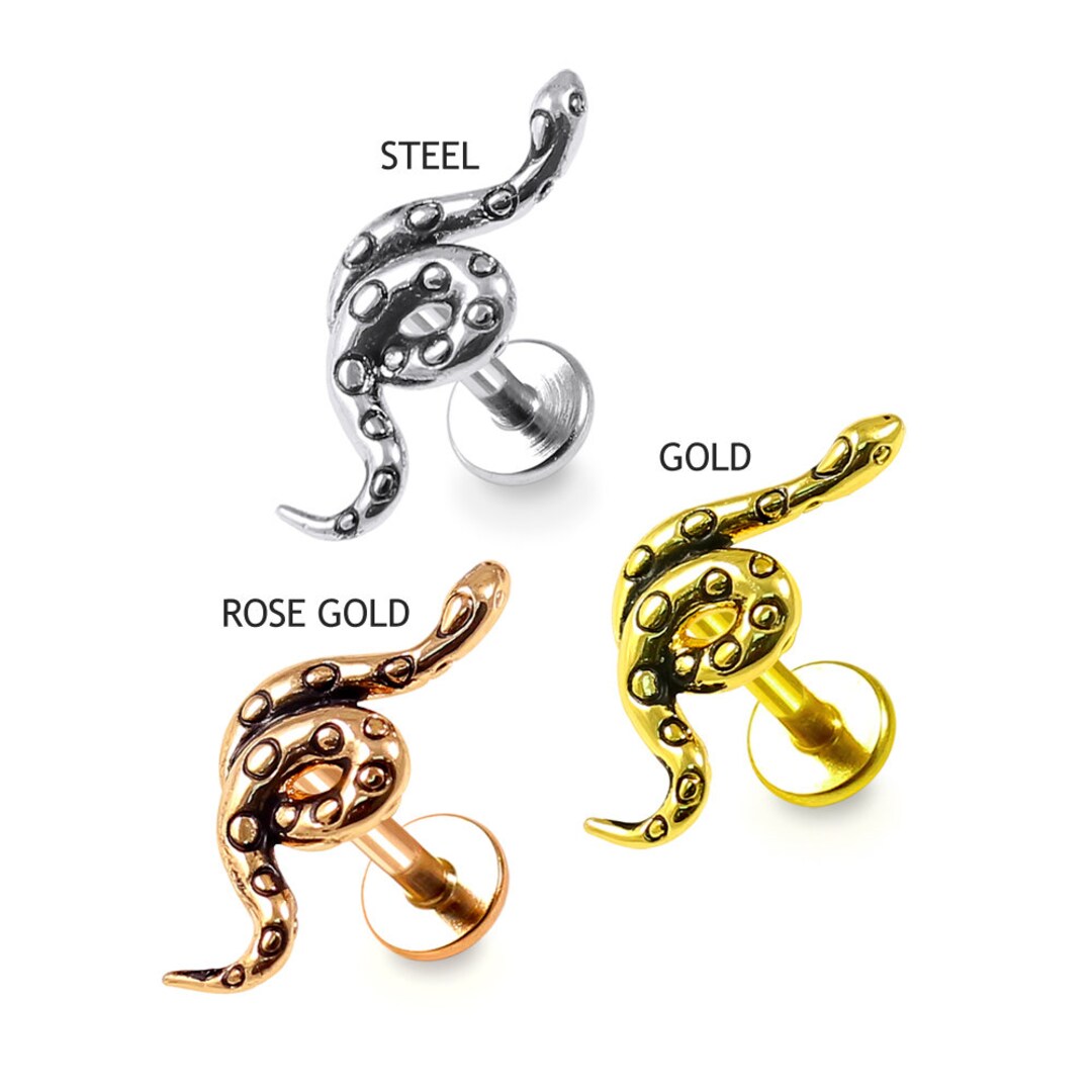 Snuggling Swirl Snake Tragus Piercing Internally Threaded Screw Fit ...