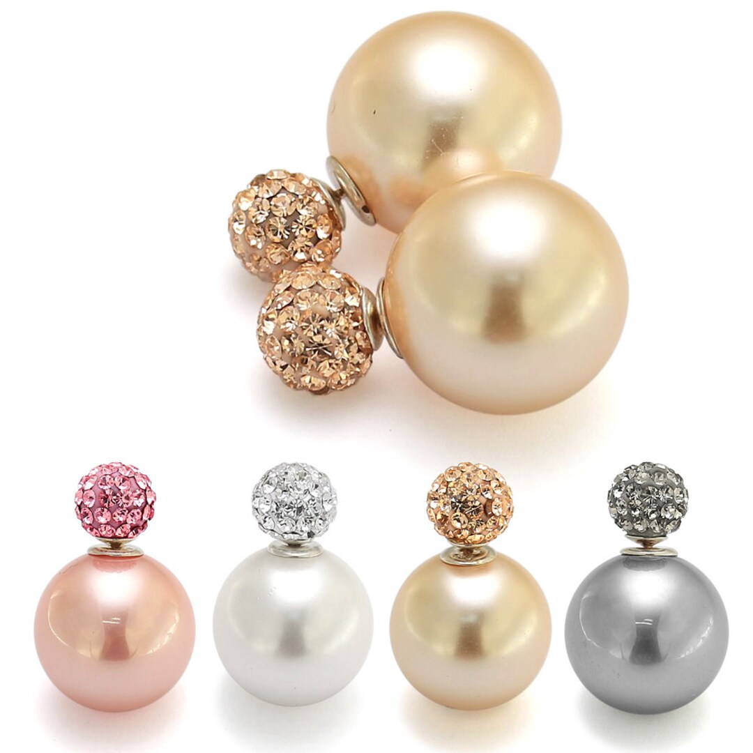 Pearl Ear Jacket/ Front Back Earrings/ Double Ball Earrings Crystal and ...