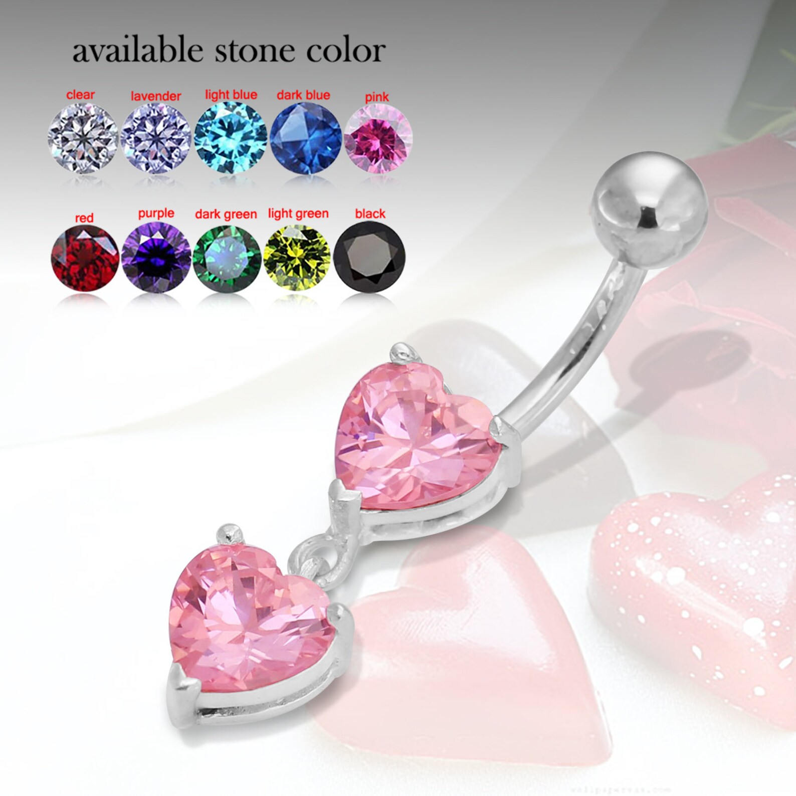 Double Heart Belly Ring Navel Ring Dangle CZ Belly Button | Etsy UK