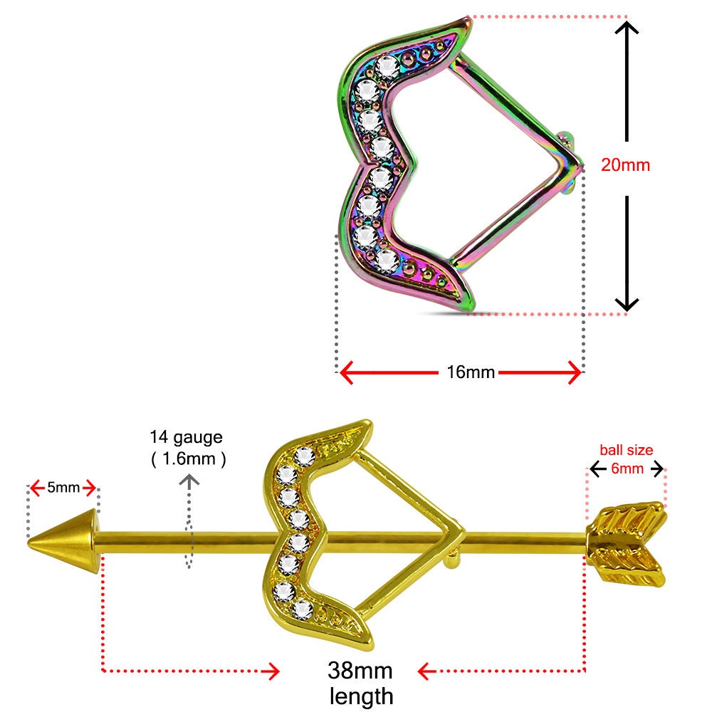 Bow and Arrow Industrial Piercing Bar 38mm Straight Barbell | Etsy