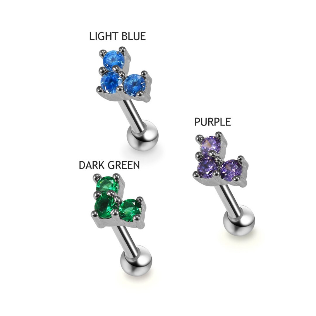 Triple CZ Jeweled V Shape Externally Threaded Screw Fit Surgical Steel ...