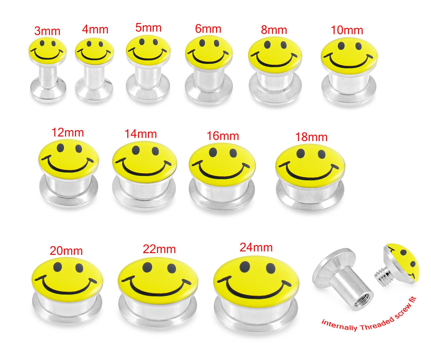 SS Internal Screw Fit With Smiley Logo Ear Tunnel-price for - Etsy Norway