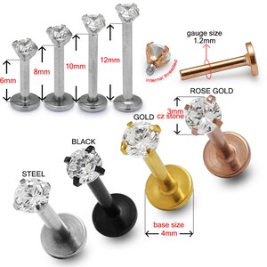 Round Crystal Labret Lip Stud/ Cartilage Earring Flat Back Studs 16 ...