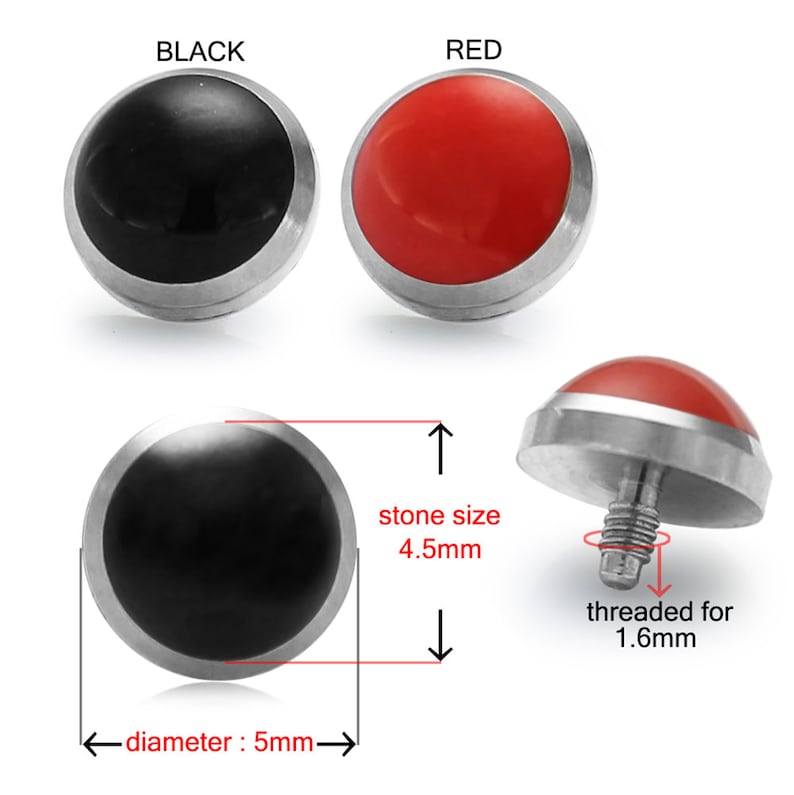 Black/red Dermal Top Surgical Steel Microdermal 14G Top - Etsy