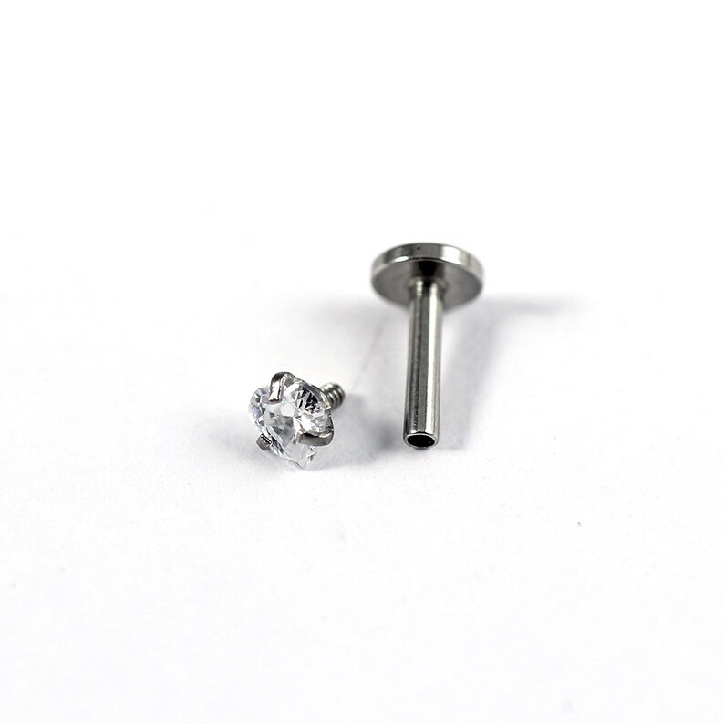 Crystal Heart Labret Steel Lip Stud/ Cartilage Earring Flat - Etsy