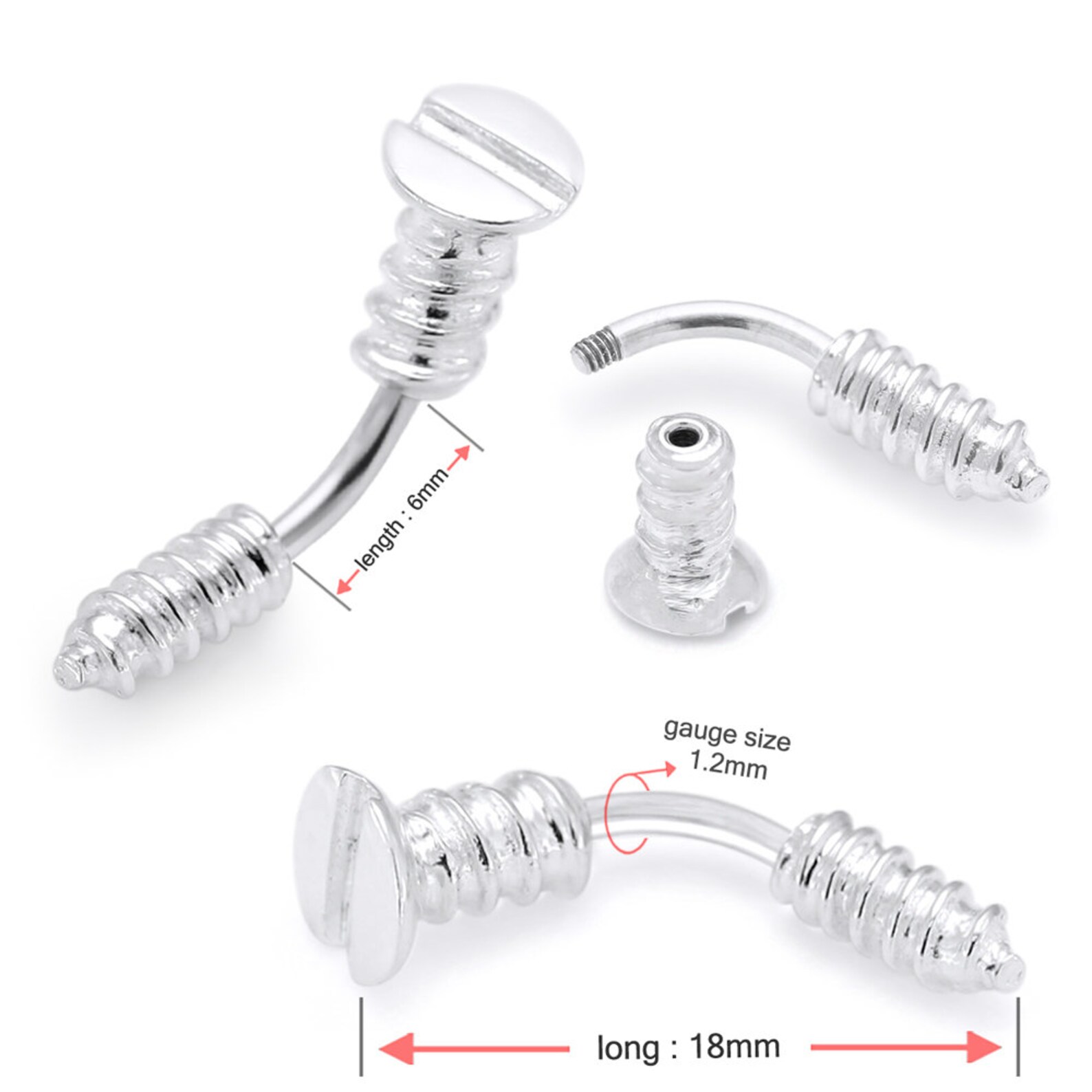 Screw Eyebrow Jewelry/ Cartilage Earring Sterling Silver and - Etsy