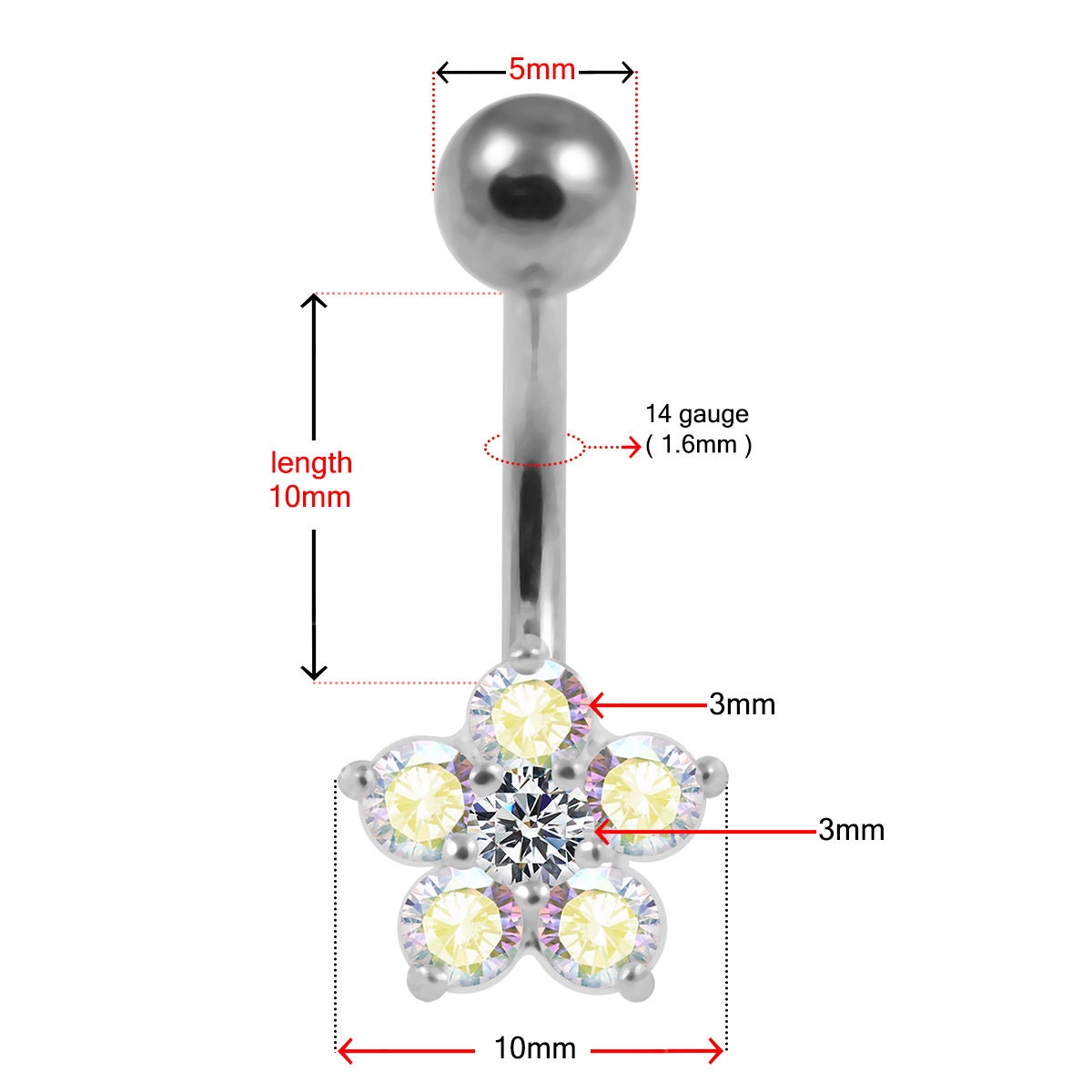 Small Flower Belly Ring Crystal Belly Ring CZ Belly Button | Etsy