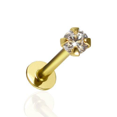 14K Gold Labret Heart CZ Labret/ Cartilage Stud Tragus - Etsy