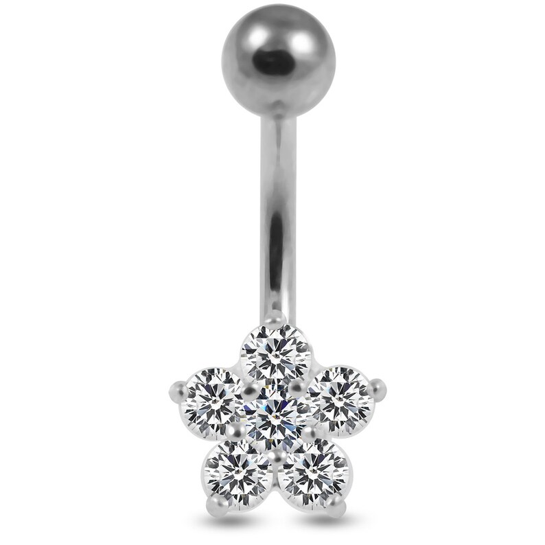 Small Flower Belly Ring Crystal Belly Ring CZ Belly Button - Etsy