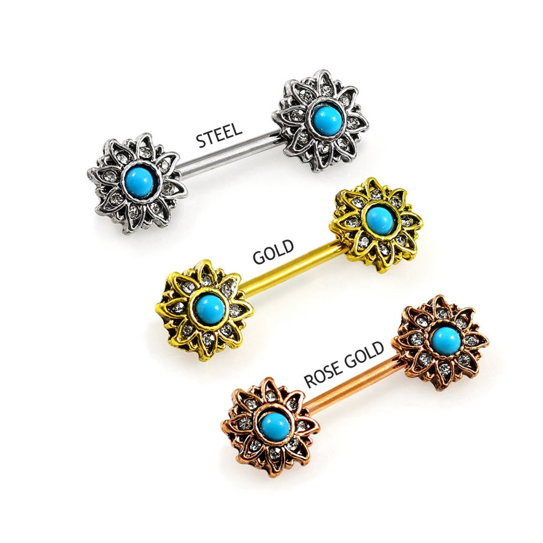 Flower Nipple Bar Body Piercing Nipple Jewellery 14 Gauge Straight Nipple Barbells - Etsy