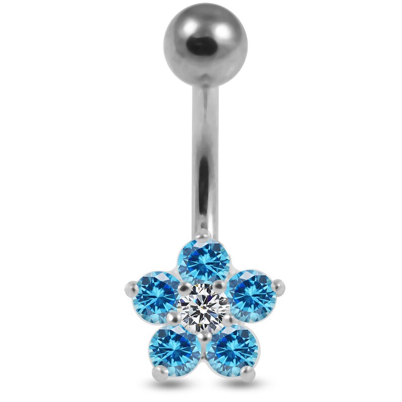 Small Flower Belly Ring Crystal Belly Ring CZ Belly Button | Etsy