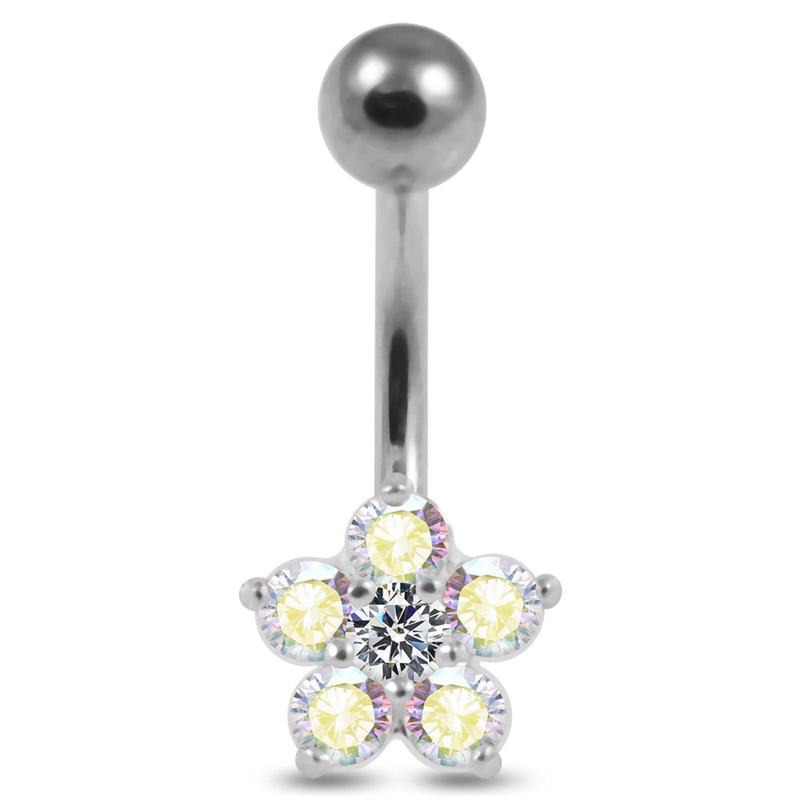 Small Flower Belly Ring Crystal Belly Ring CZ Belly Button | Etsy