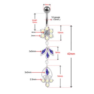 Flower Belly Ring With Dangling Gemstone Leaves CZ Belly Button Rings ...
