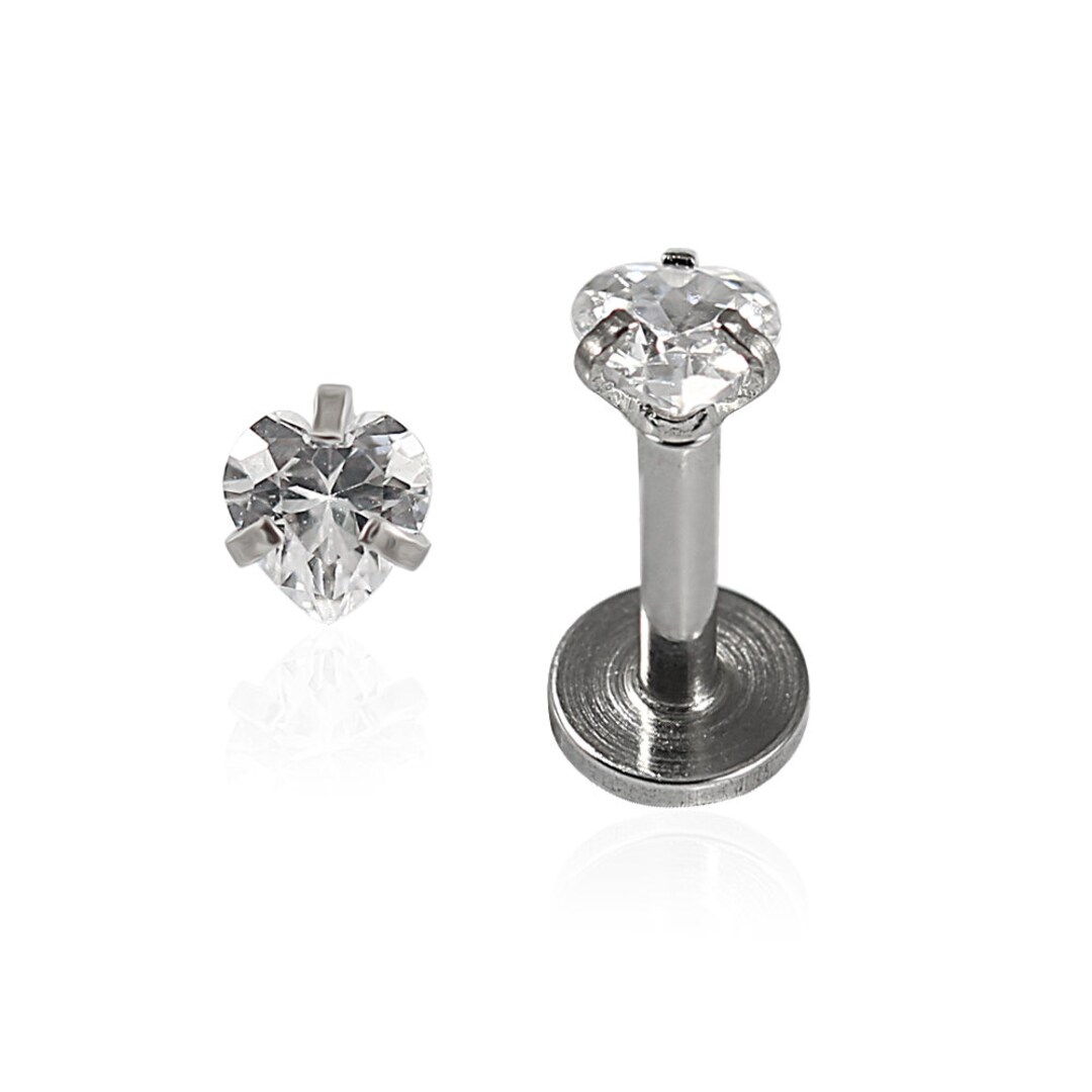 Crystal Heart Labret Steel Lip Stud/ Cartilage Earring Flat Back Studs ...