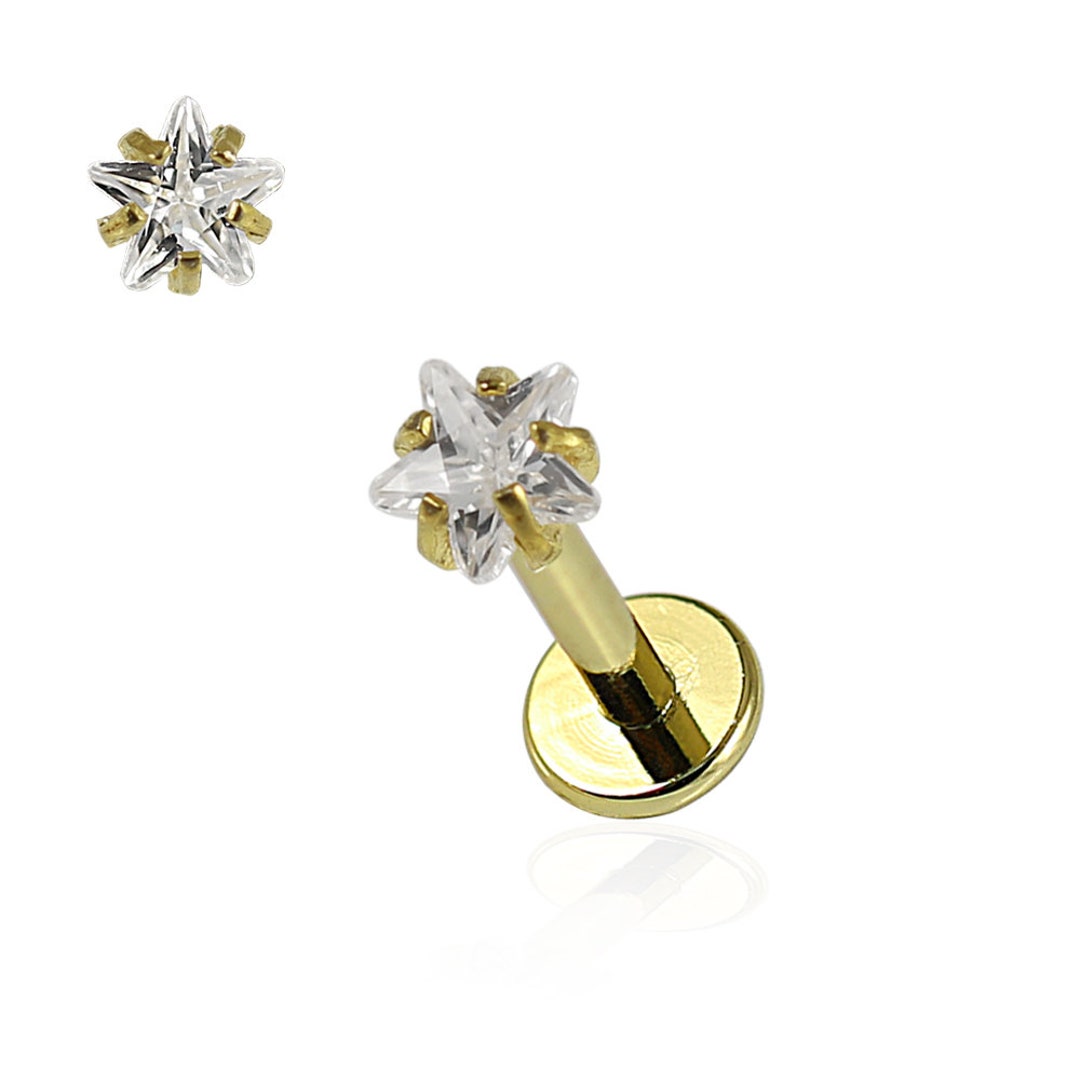 CZ Crystal Star Labret Gold eloxierter Chirurgenstahl Knorpelohrring ...