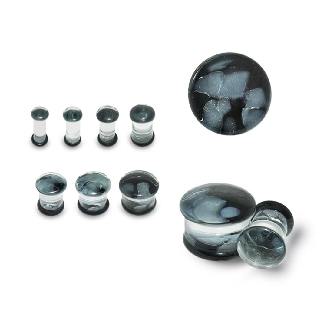 Grey Bubble Stretched Ear Plugs Sold by Piece Black Pyrex Glass Ear ...