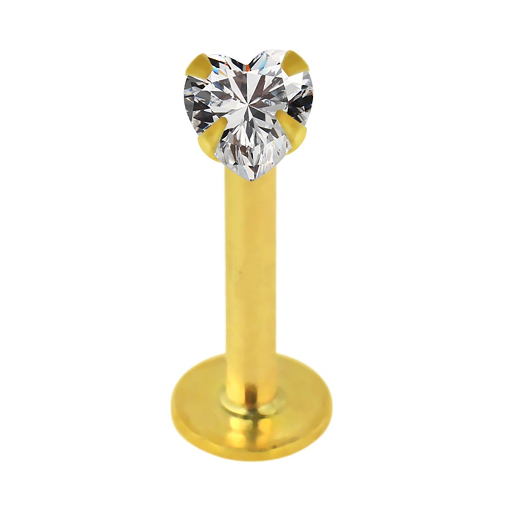 14K Gold Labret Heart CZ Labret/ Cartilage Stud Tragus | Etsy