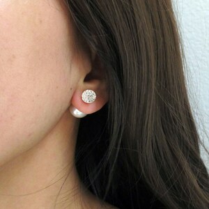 Pearl Ear Jacket/ Front Back Earrings/ Double Ball Earrings Crystal and ...