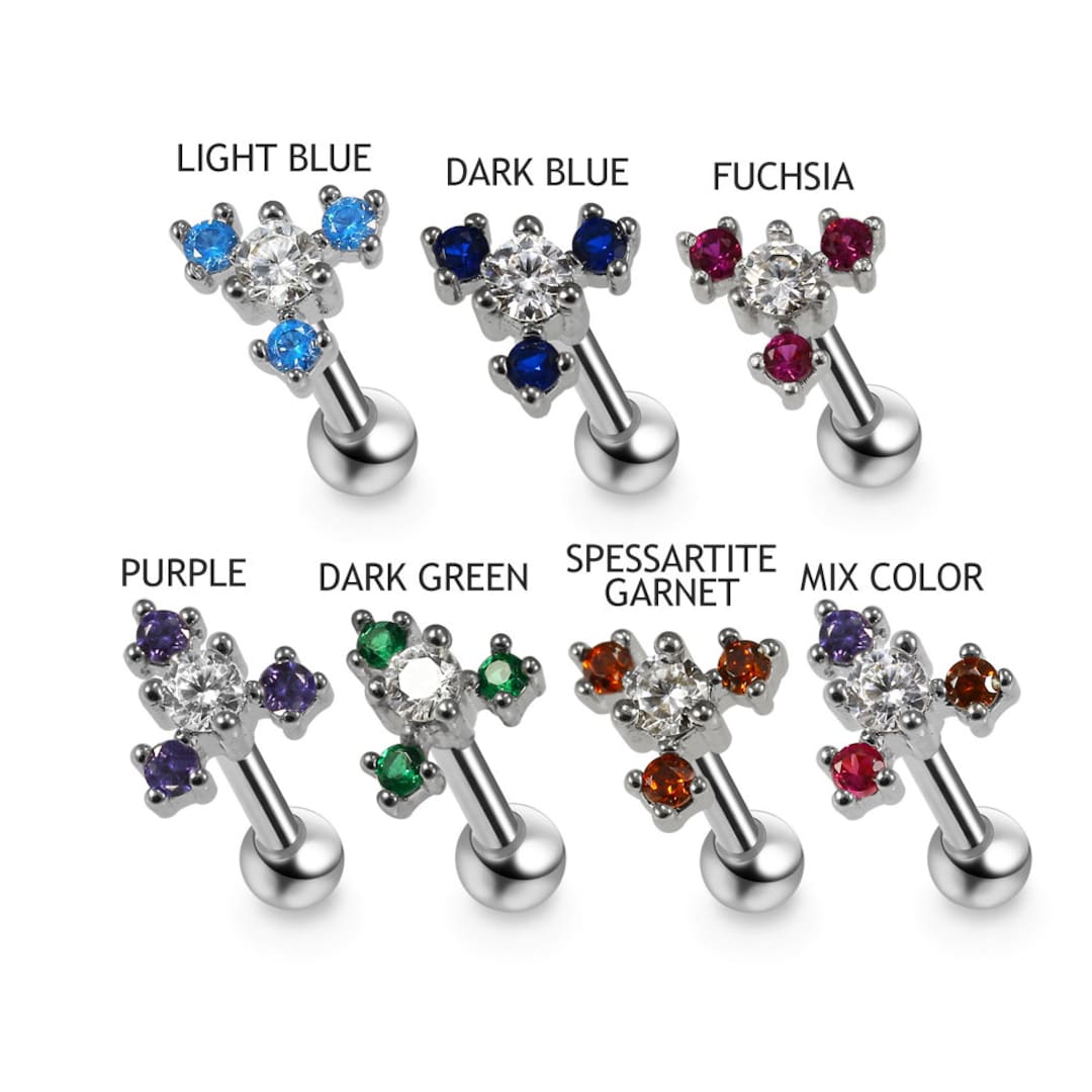 CZ Jeweled Externally Threaded Screw Fit Surgical Steel Tragus Piercing ...