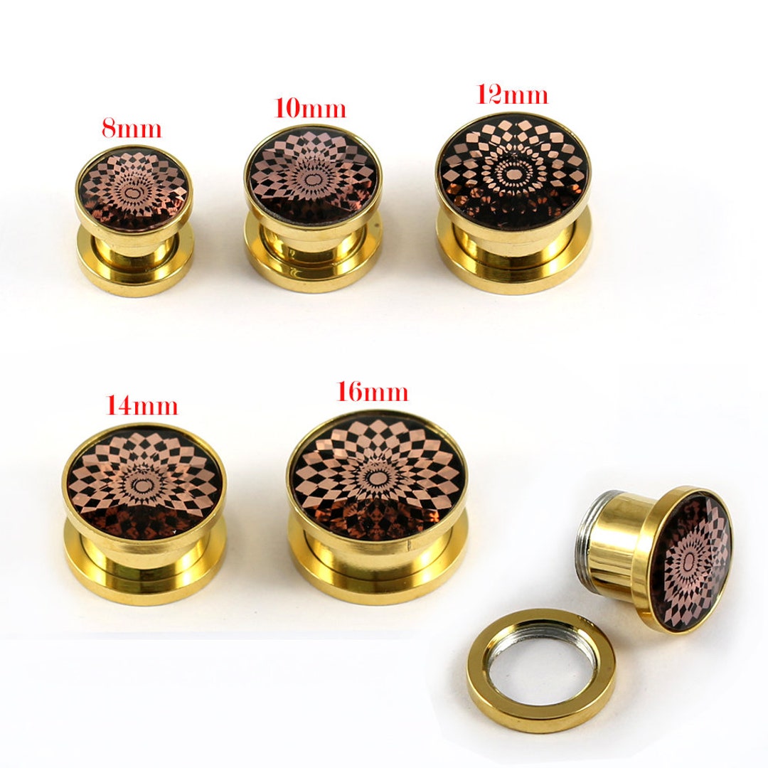 Black & White Diamond Design Gold Ear Plugs Sold by Piece - Etsy