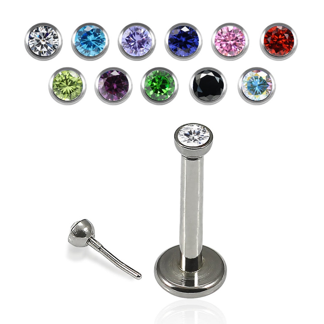 2mm Crystal Labret Stud CZ Cartilage Earring/ Lip Labret Surgical Steel ...